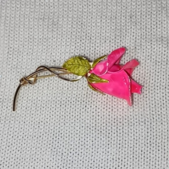 Jewelry | Vintage Rare Pink Single Rose Brooch | Poshmark
